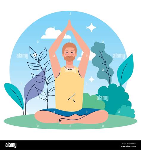 Man Meditating In Nature And Leaves Concept For Yoga Meditation
