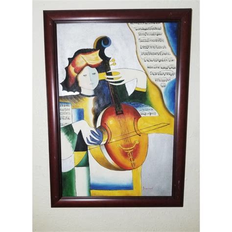 Art Vintage Cubist Acrylic On Canvas Original Painting Of Women With