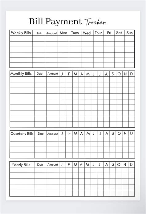 Bills Checklist Bill Payment Tracker Bill Tracker Bill Payment