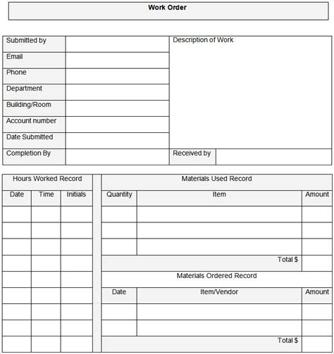 Free Excel Work Order Template