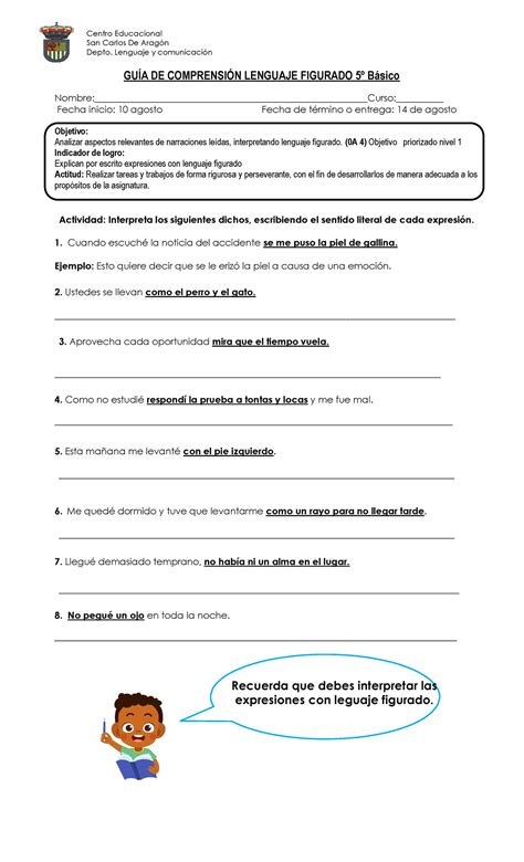 Guía lenguaje figurado Recuerda que debes interpretar las expresiones