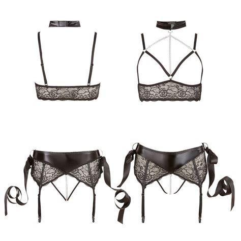 Sexy Straps BH Set S XL Schritt und Busen offen Reizwäsche Dessous