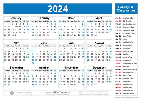 Free Printable 2024 Yearly Calendar With Holidays Calendar 2024