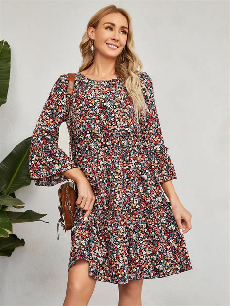 EMERY ROSE Vestido de bata impressão floral dits manga de encampanada