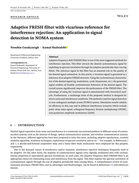 adaptive fresh filter with vicarious reference for interference rejection an application to