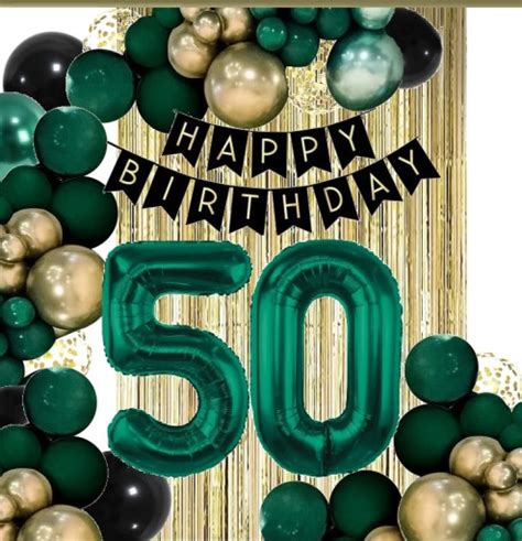 BALONY dekoracje kurtyna na urodziny cyfra 50 lat zielone złote czarne