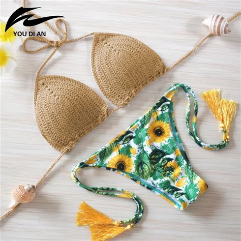 2016 Knitted Swimsuit Sexy Swimwear Women Summer Dress Handmade Crochet Bikinis Women Brazilian