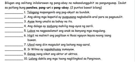 Bilugan Ang Salitang Naglalarawan O Pang Uri Sa Bawat Pangungusap