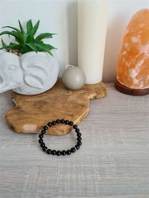 Bracelet Agate Noire Onyx 8mm Perle Jade