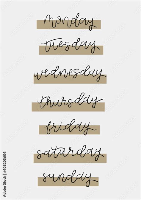 Set Of Design Elements For Design Handwritten Days Of The Week Monday