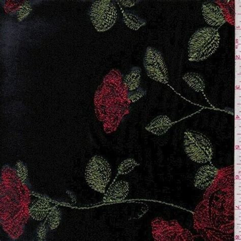 Black Embroidered Floral Velvet Knit Fabric By The Yard Etsy