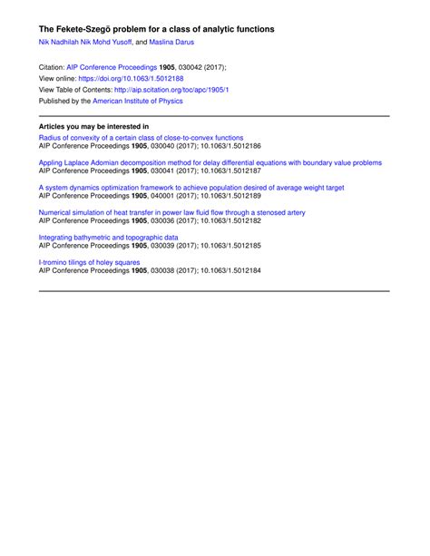 pdf the fekete szegö problem for a class of analytic functions