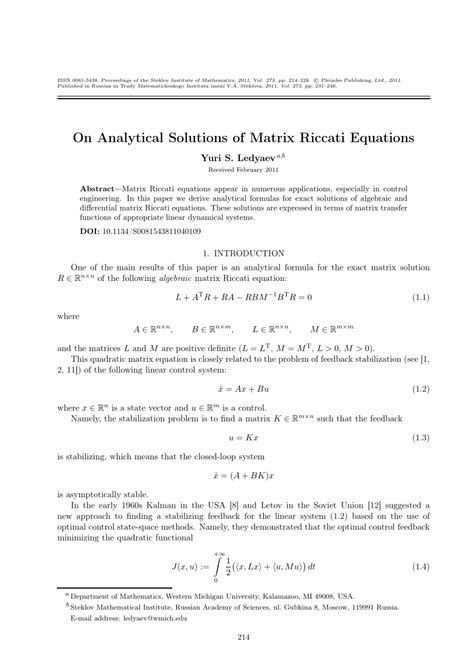 pdf on analytical solutions of matrix riccati equations