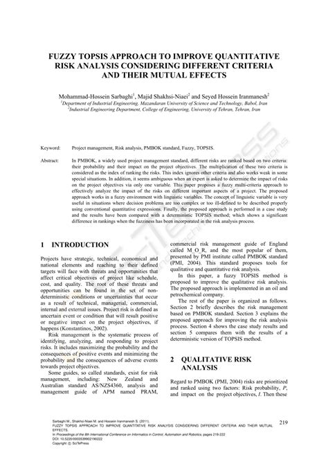 pdf fuzzy topsis approach to improve quantitative risk analysis considering different criteria