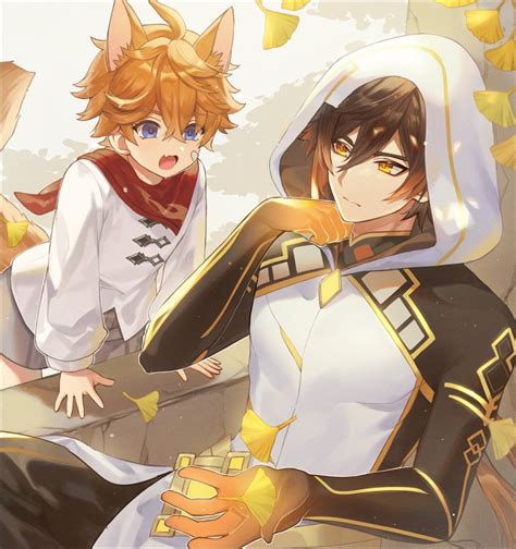 Zhongli Tartaglia And Zhongli Genshin Impact Drawn By Ritsu
