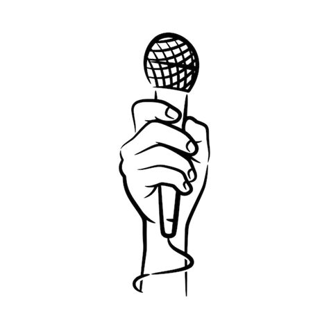 Premium Vector Hand Holding Microphone Hand Drawn Line Art Illustration