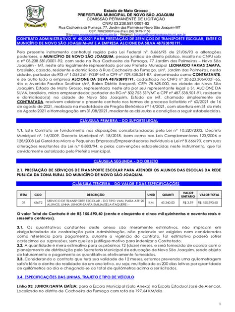 Preenchível Disponível CONTRATO ADMINISTRATIVO N 40 2021 PARA PRESTAO