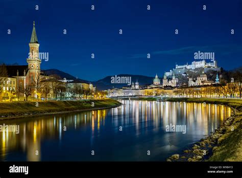 Hohensalzburg Castle And Christ Church At Night Hi Res Stock