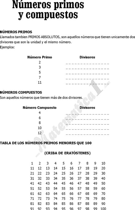 NÚMEROS PRIMOS Y COMPUESTOS EJERCICIOS RESUELTOS PDF