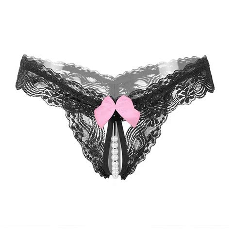 女性のためのセクシーな透明なレースのパンティー 真珠のひも エロティックな下着 弓 women thongs g stringstring