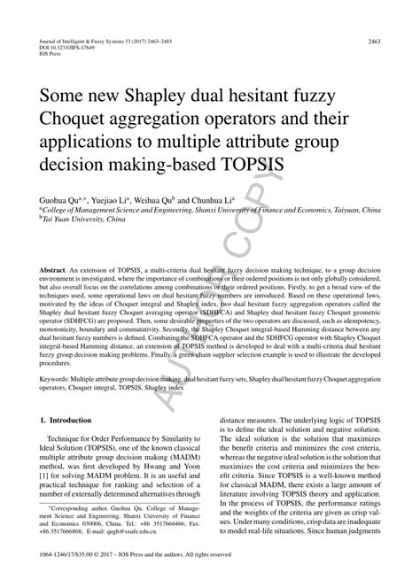 pdf some new shapley dual hesitant fuzzy choquet aggregation operators and their applications