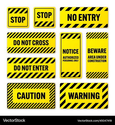Various Black And Yellow Warning Signs Royalty Free Vector