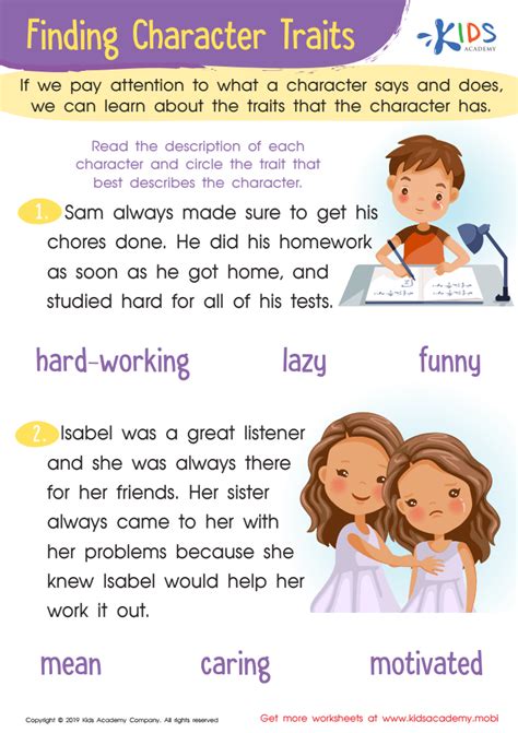 Free Character Traits Worksheets