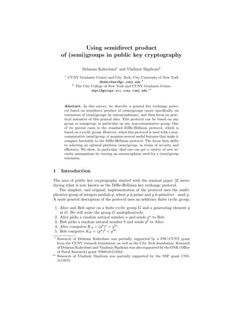 pdf using semidirect product of semi groups in public key cryptography