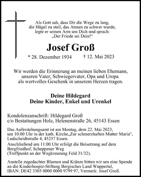 Traueranzeigen von Josef Groß Trauer in NRW de