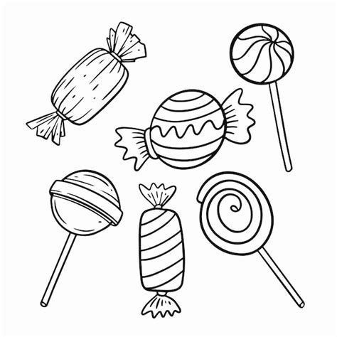 Een Zwart Wit Tekening Van Verschillende Lollies Premium Vector