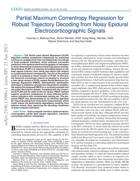 pdf partial maximum correntropy regression for robust trajectory decoding from noisy epidural