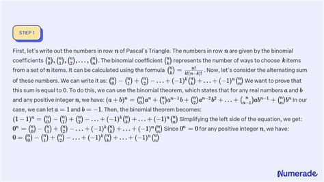 solved prove that the alternating sum of the numbers in row n of pascal s triangle is 0 where
