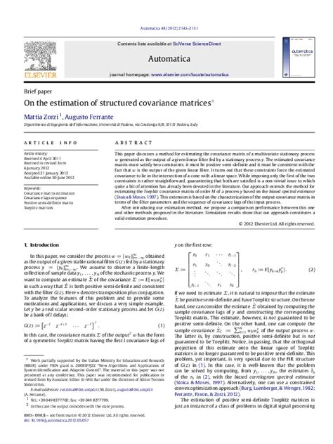 pdf on the estimation of structured covariance matrices mattia zorzi