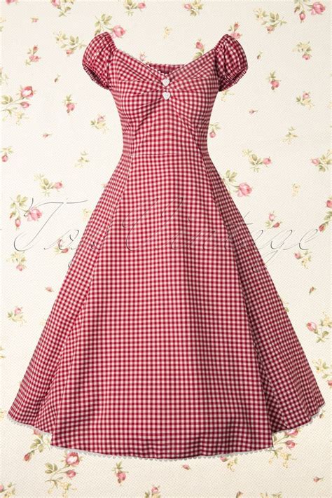 Collectif Clothing 50s Dolores Sweetheart Gingham Swing Dress Red And