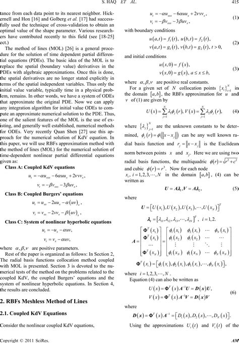 rbfs meshless method of lines for the numerical solution of time dependent nonlinear coupled