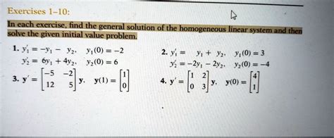 solved exercises 10 in each exercise find the general solution of the homogeneous linear