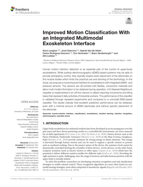 pdf improved motion classification with an integrated multimodal exoskeleton interface