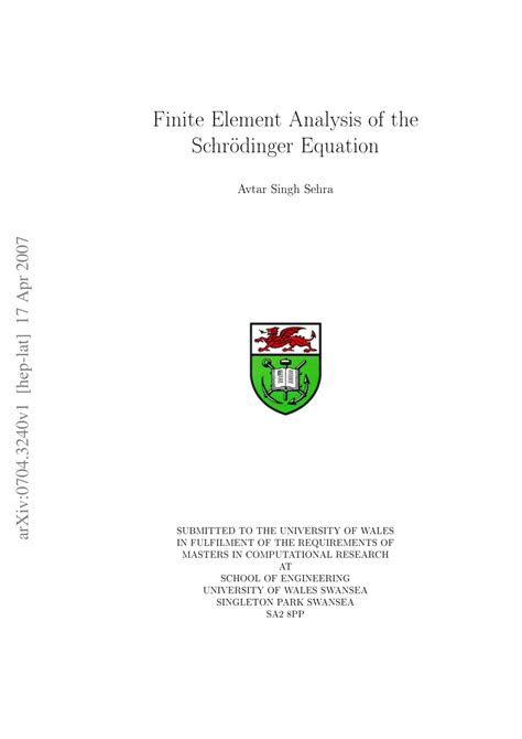 pdf finite element analysis of the schroedinger equation