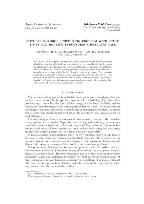 pdf flexible job shop scheduling problem with setup times and routing structure a real life case