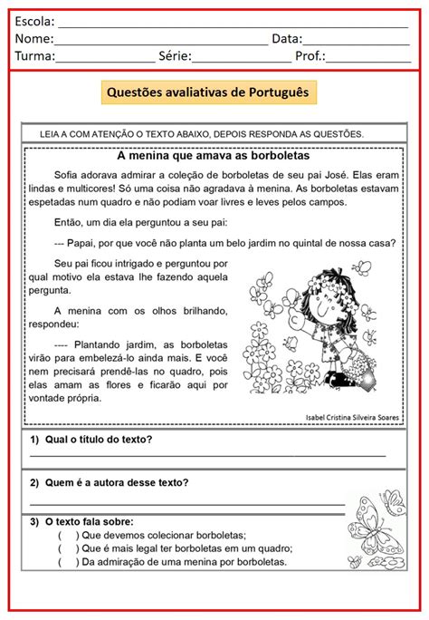 Avaliação de Português para o 3º Ano