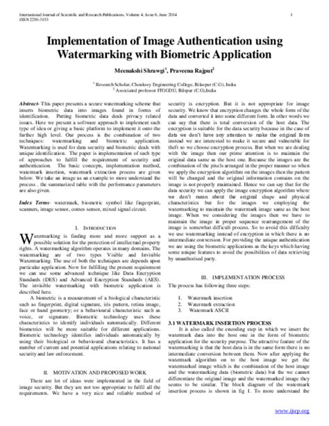 pdf implementation of image authentication using watermarking with biometric application