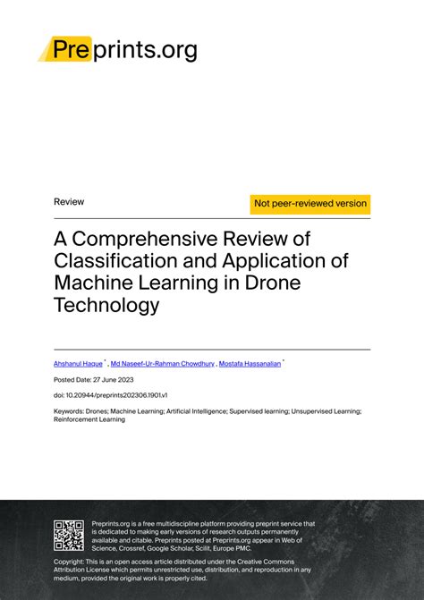 pdf a comprehensive review of classification and application of machine learning in drone