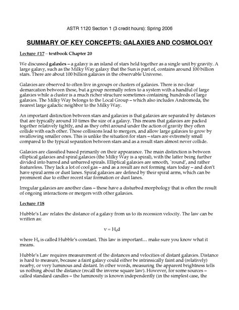 galaxies and cosmology review sheet astr 1120 docsity