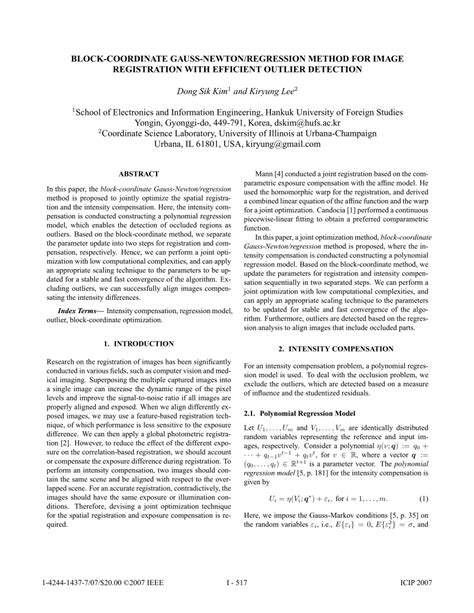 pdf block coordinate gauss newton regression method for image registration with efficient