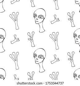 Hand Draw Aliens Ufo Seamless Pattern Stock Vector Royalty Free