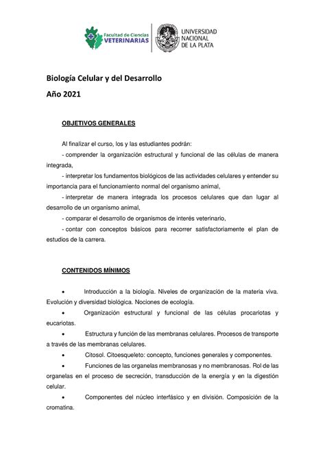 Programa Biolog A Celular Y Del Desarrollo Biolog A Celular Y Del