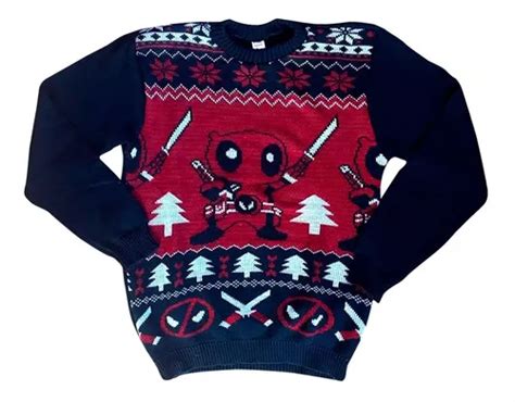 Suéter Tejido Navideño Deadpool Ugly Sweater Diseño Navidad Meses sin