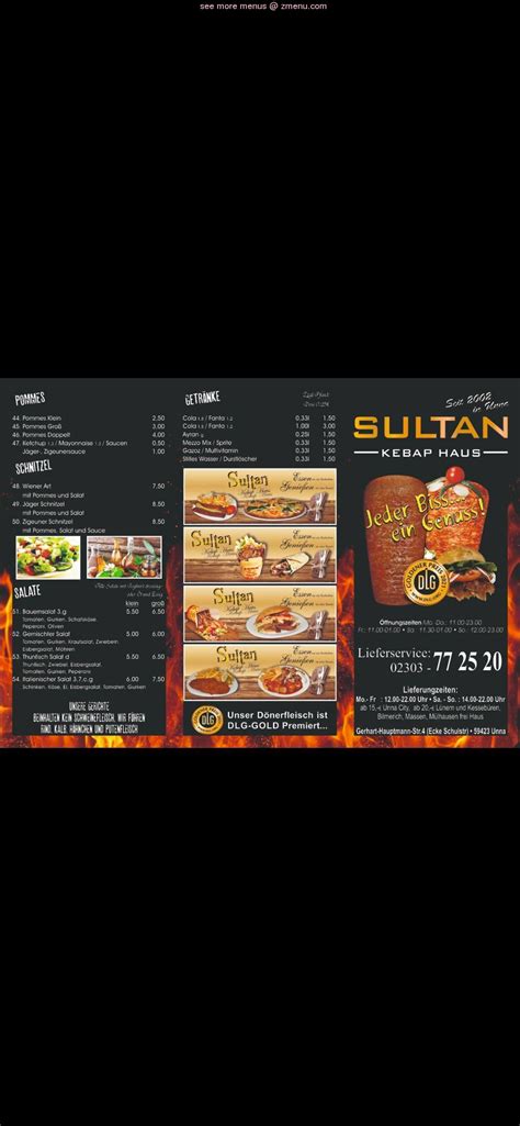Speisekarte Von Sultan Kebap Haus Restaurant Unna