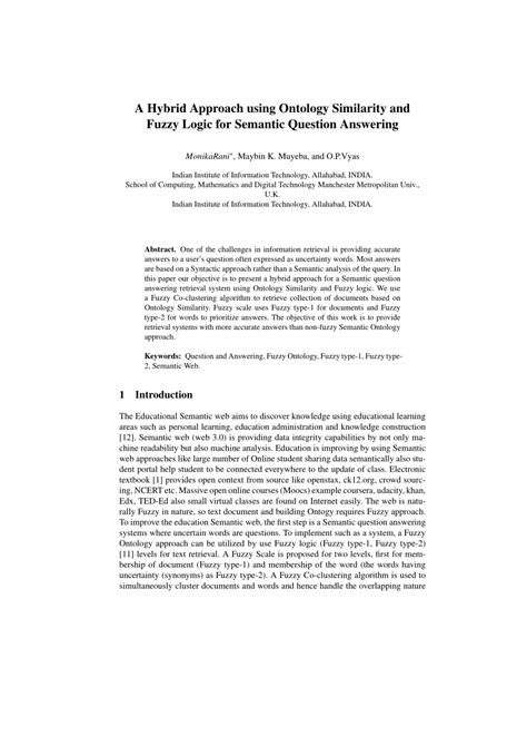 pdf a hybrid approach using ontology similarity and fuzzy logic for semantic question answering
