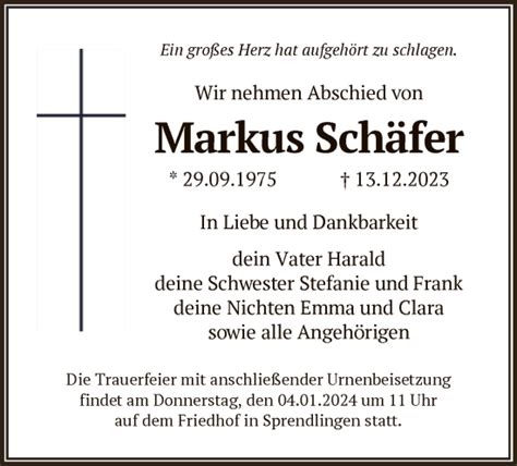 Traueranzeigen von Markus Schäfer trauer op online de